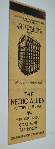 Necho Allen Hotel Pottsville PA 20 Front Strike Matchbook Cover | eBay