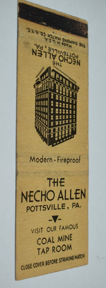 Necho Allen Hotel Pottsville PA 20 Front Strike Matchbook Cover | eBay