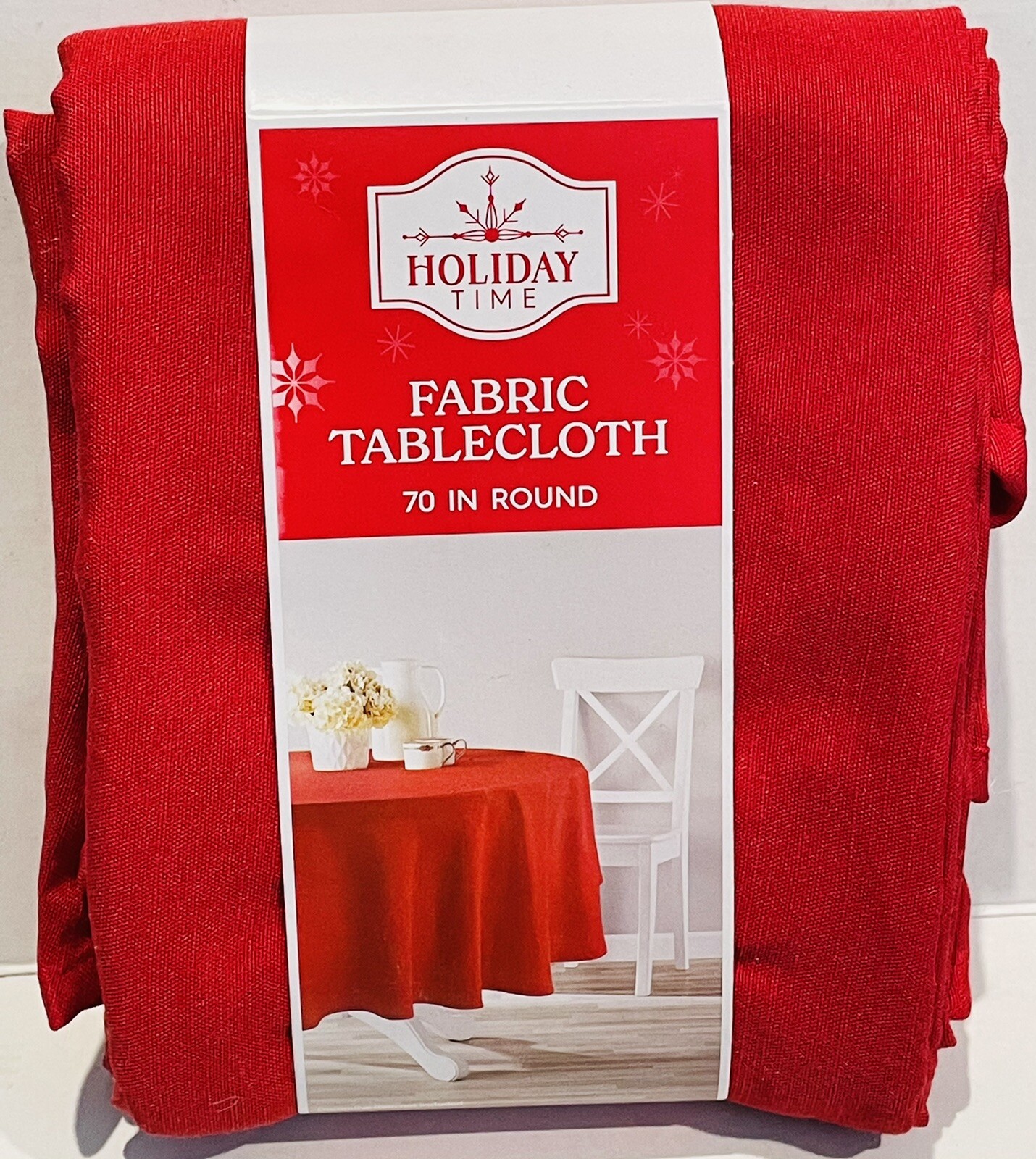 HOLIDAY TIME RED FABRIC TABLECLOTH FABRIC 70" ROUND CHRISTMAS [HDX4] | eBay
