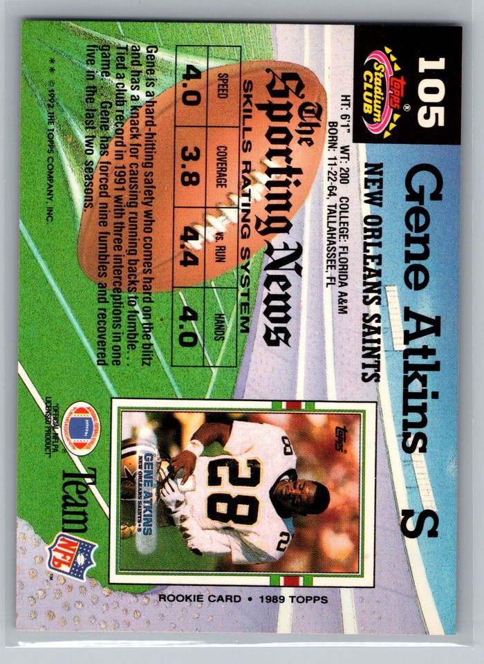 Gene Atkins 1992 Stadium Club FOOTBALL #105 New Orleans Saints | eBay