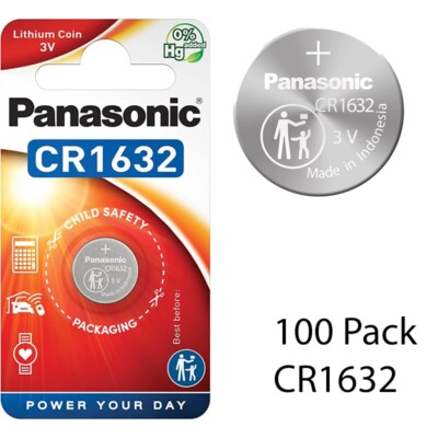 100 Pcs Panasonic CR1632 1632 3V Lithium Coin Cell Battery | eBay