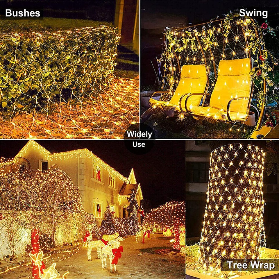 Solar Net Lights 200 LED 9.8Ftx6.6Ft Outdoor Net Mesh Lights 8 Modes ...