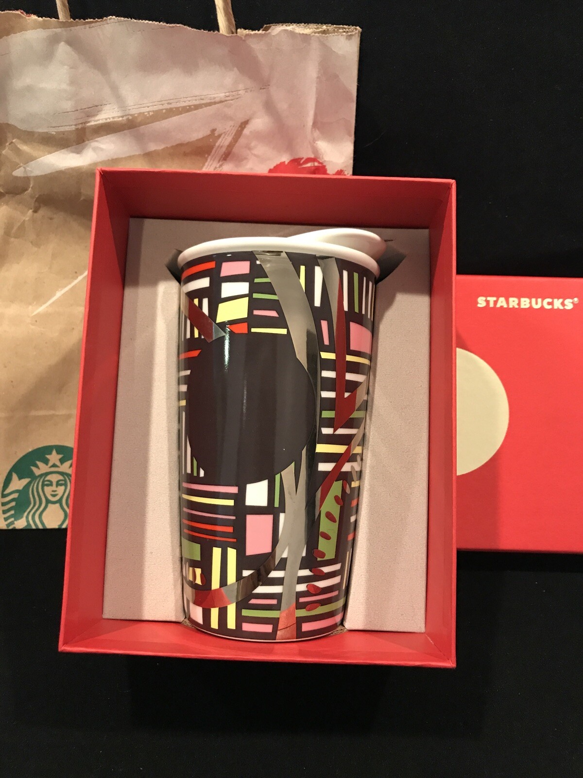 Starbucks Modern Art Abstract Print Ceramic Tumbler Traveler Mug 12oz ...