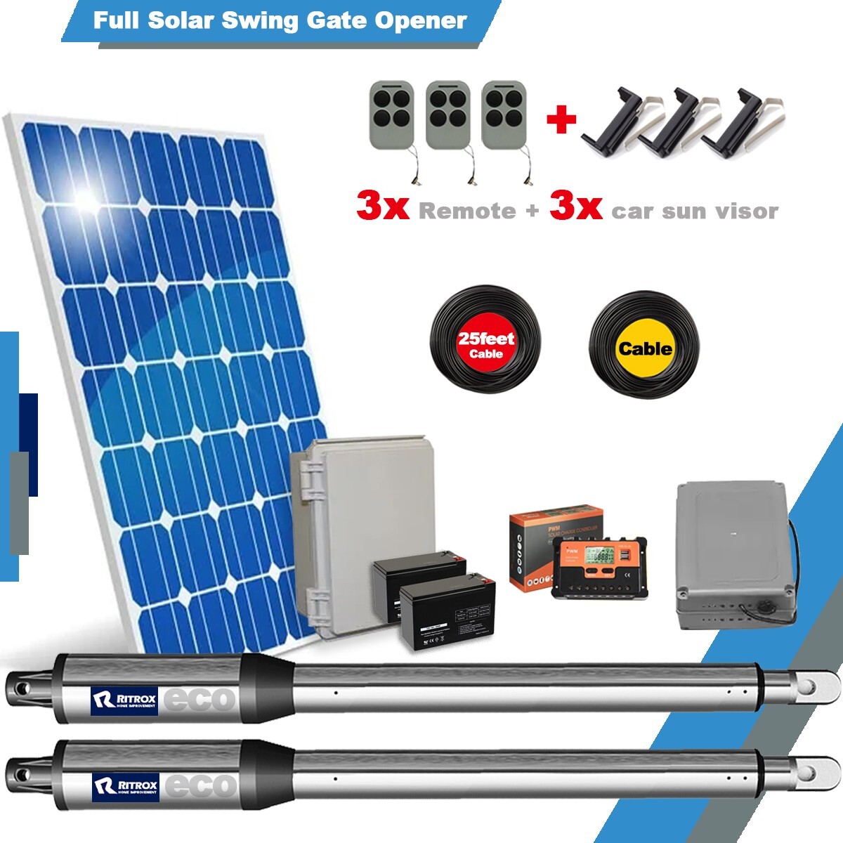 RITROX ECO 500kg Full Solar Powered Double Swing Gate Opener/Motor ...