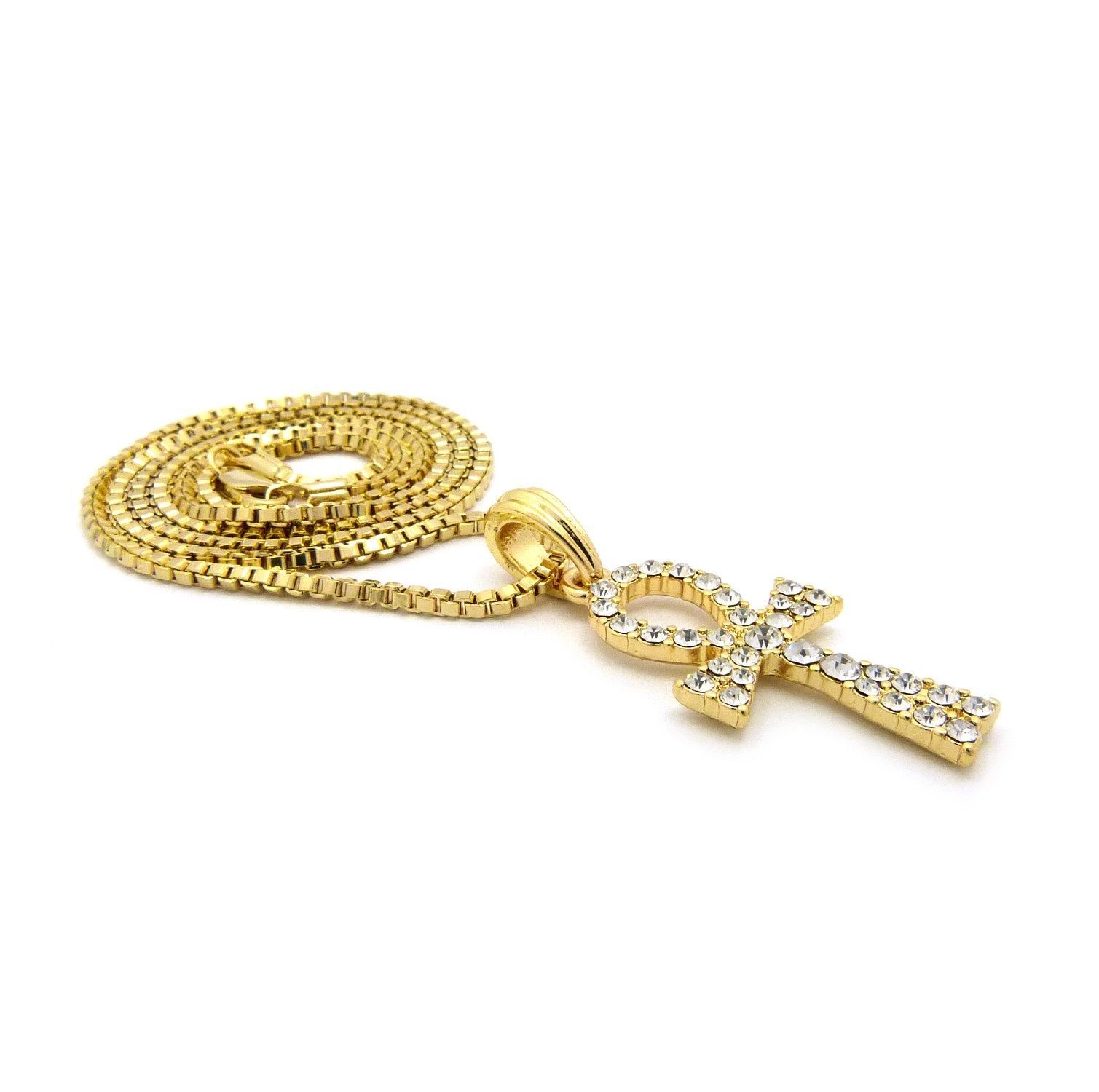 MENS GOLD MICRO EGYPTIAN ANKH PENDANT BOX ,ROPE,CUBAN CHAIN NECKLACE | eBay