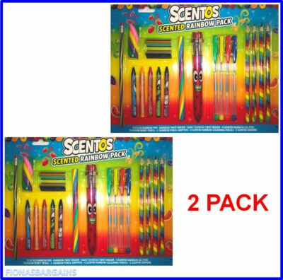 NEW Scentos Scented Rainbow Stationery Pens Pencils Crayons Eraser Gel ...