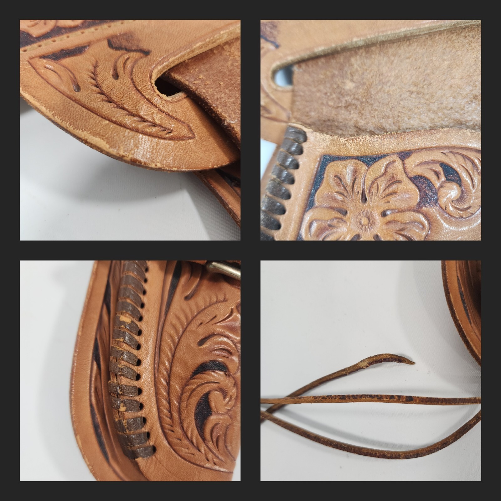 Vintage Leather Western Hand Tooled Gun Belt Holster Right Hand Horse ...