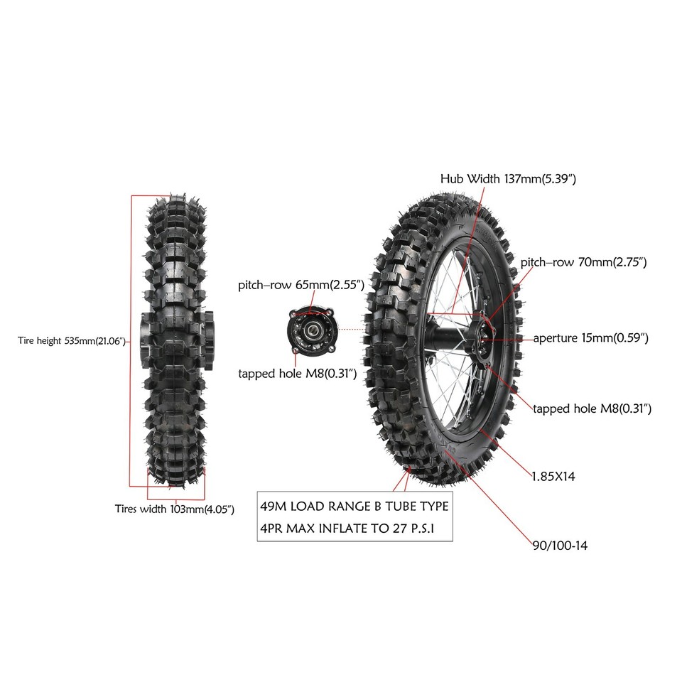 70/100-17 90/100-14 Tire Rim Tube Wheel Combo for Dirt Bike Apollo SSR ...