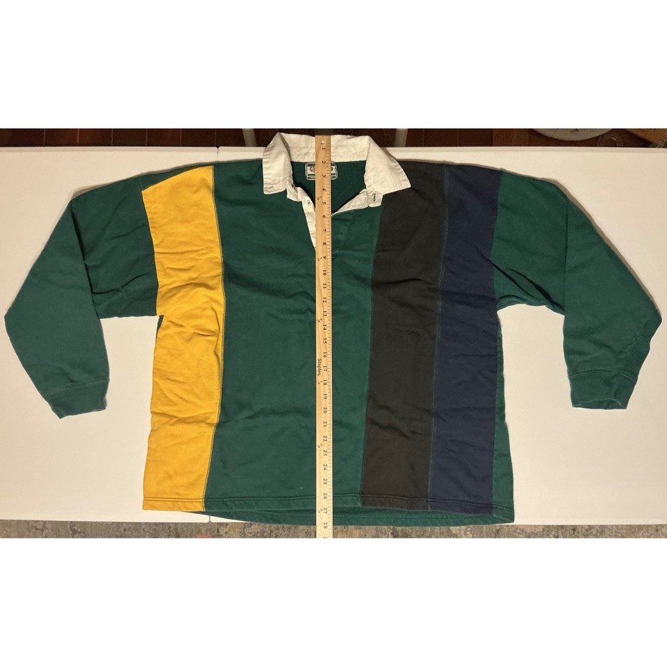 Color Block Rugby Shirt Mens XL Green Yellow Black Navy Long Sleeve ...