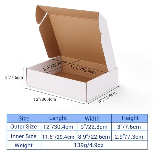 White 12x9x3 Shipping Mailing Boxes Set of 6, Corrugated Cardboard ...