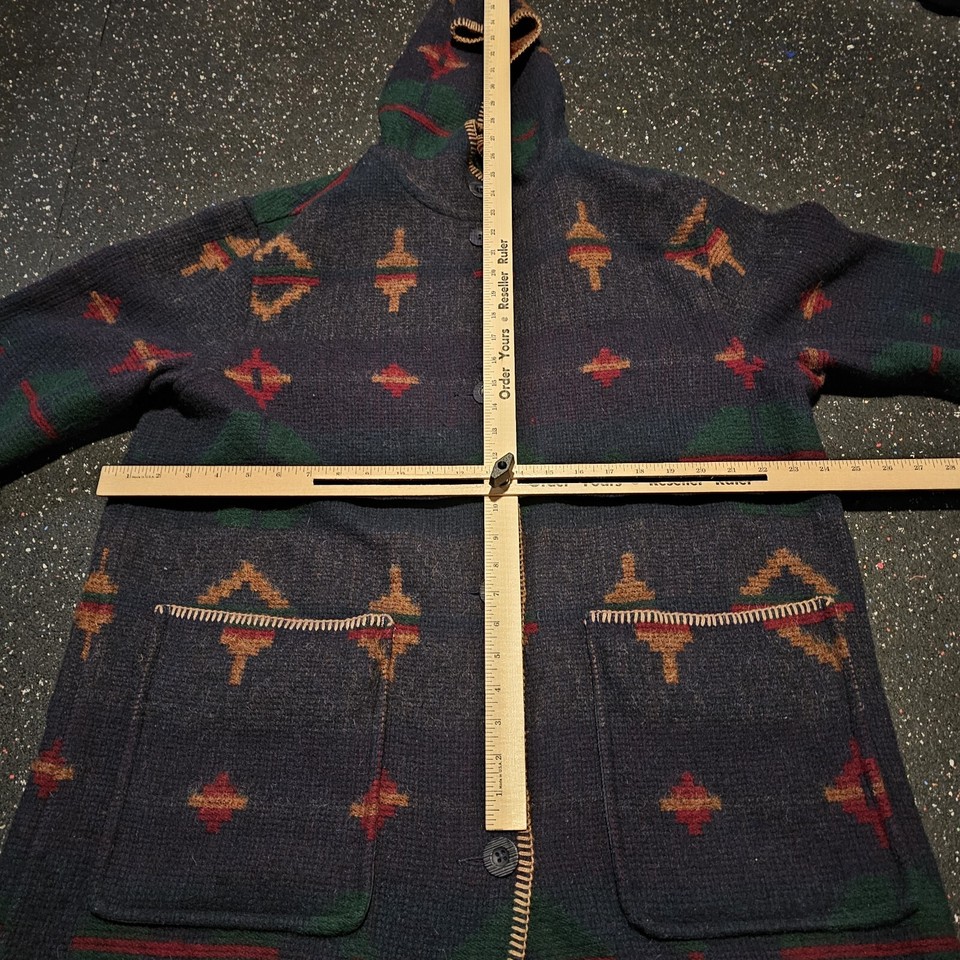 Woolrich Navajo Aztec Long Duster WOOL Sweater Blanket Coat REVERSIBLE ...