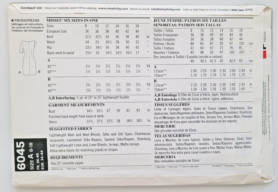 New Look Sewing Pattern 6045 Project Runway Misses Dress Size 8-18 ...