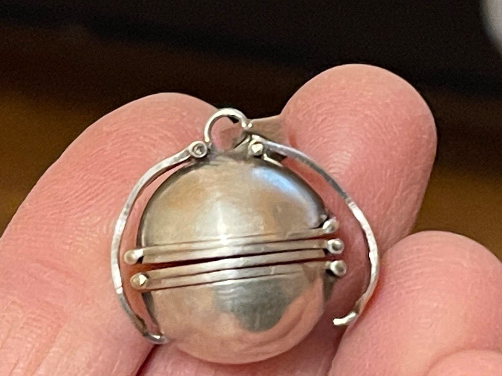 Vintage Mexican puzzle ball pendant photo locket - Gem