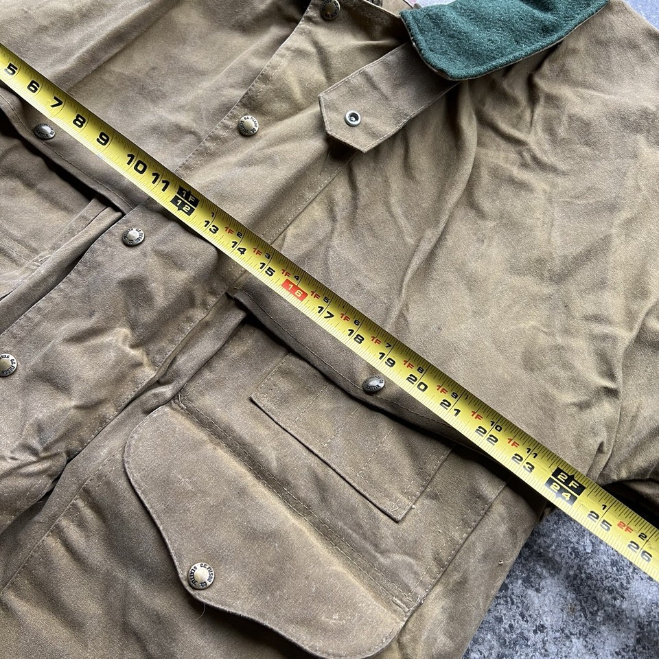 Vtg CC Filson Tin Cloth Oil Waxed DUSTER Coat Style #65 Shell Mens Size ...