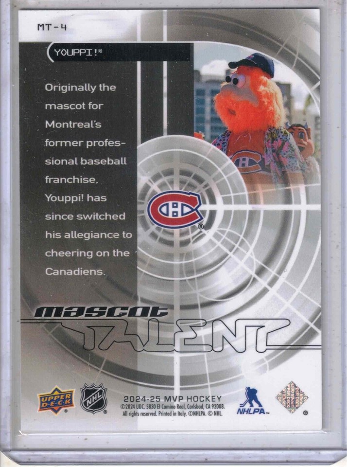 2024-25 UD MVP hockey Youppi Purple Mascot Talent /10 card MONTREAL ...