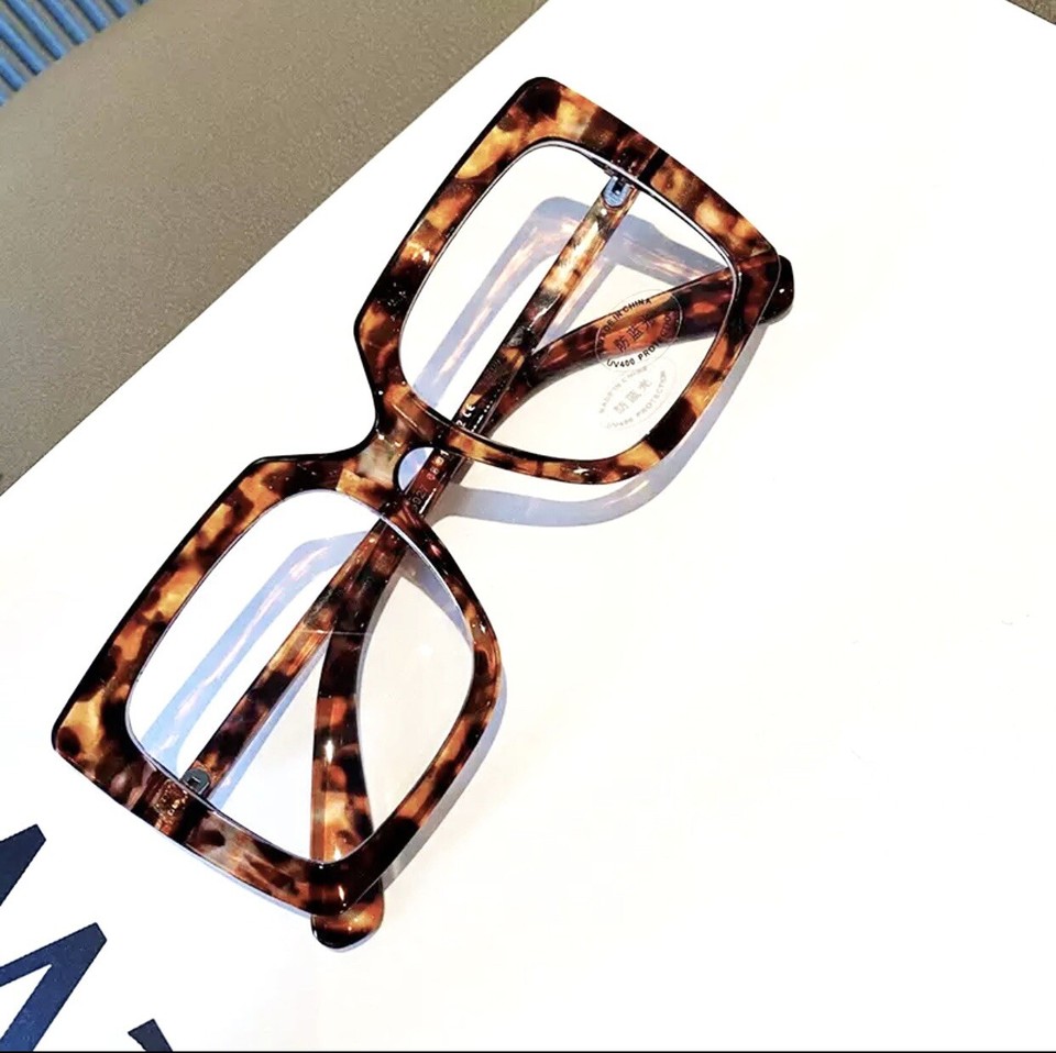 Leopard Oversized Large Clear Lens Square Glasses | eBay