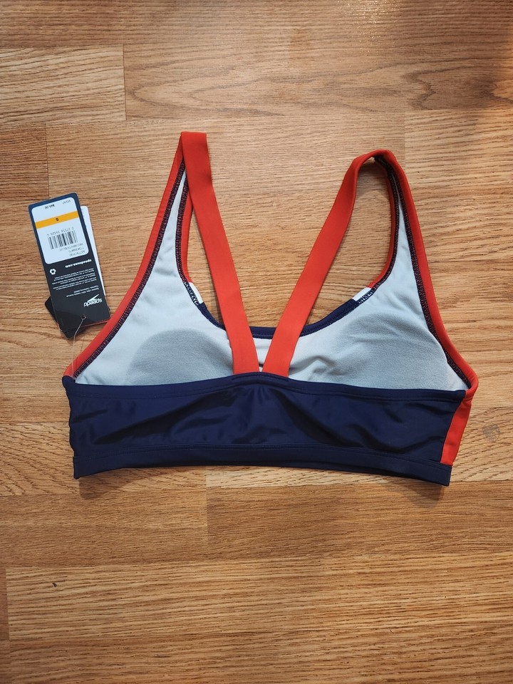 SPEEDO Quantum Splice Fusion Navy Blue Red White Bikini Swim Top Women ...