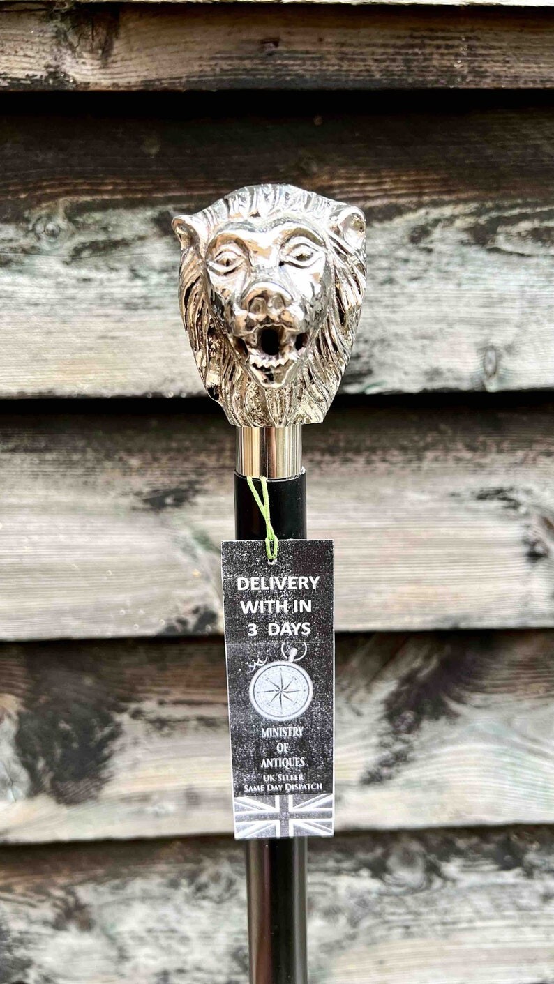 Foldable Wooden Walking Stick with Lion Handle Design… - Gem