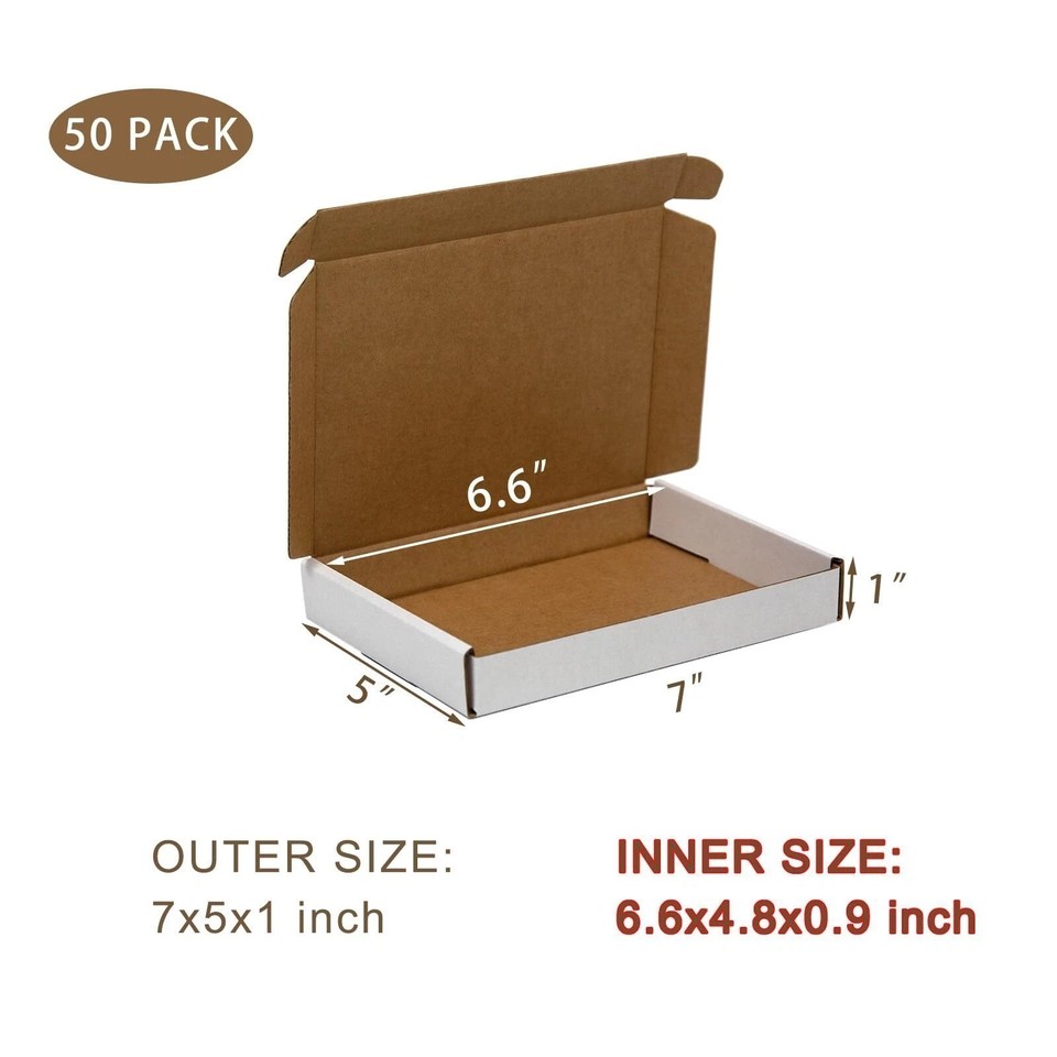 50 Pack 7x5x1 Inches Small Shipping Boxes White Corrugated 7x5x1 | eBay