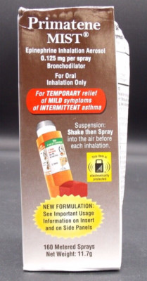 Primatene Mist Epinephrine Inhalation Aerosol 160 Sprays Exp:06/25+ New ...