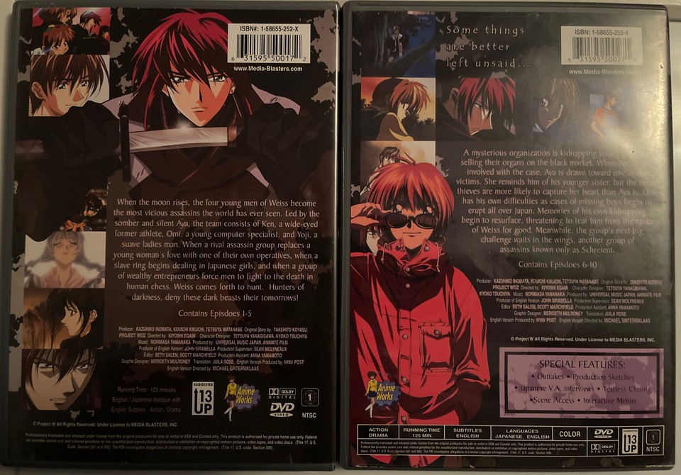 Knight Hunters Weiss Kreuz DVD Complete Anime Vol 1 and Vol 5 ...