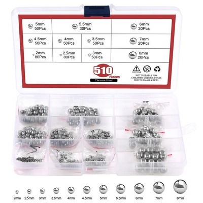 510PCS Stainless Steel Ball Kit Assorted Sizes Precision Bearing Balls ...