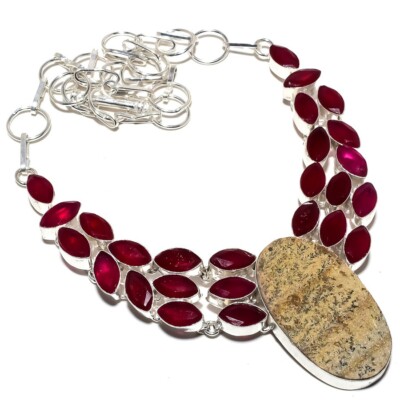 Psilomelane Dendrite, Ruby Gemstone 925 Silver Jewelry Necklace 18" R ...