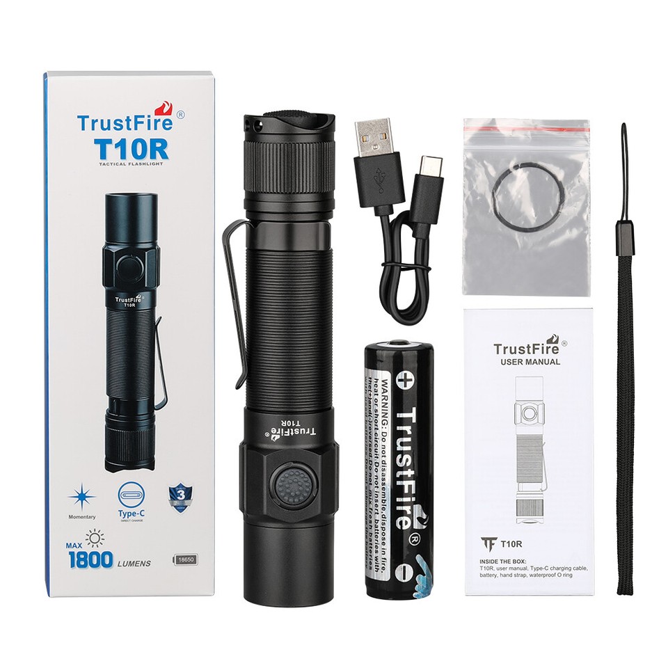Trustfire 1800LM LED Tactical Flashlight TypC Charging EDC Flashlight ...