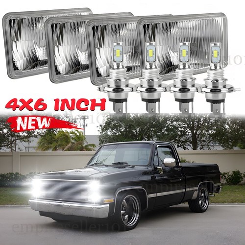 4PCS 4"X6" LED Headlights High-Lo Beam Fit Chevy C10 Pickup 1981-87 ...
