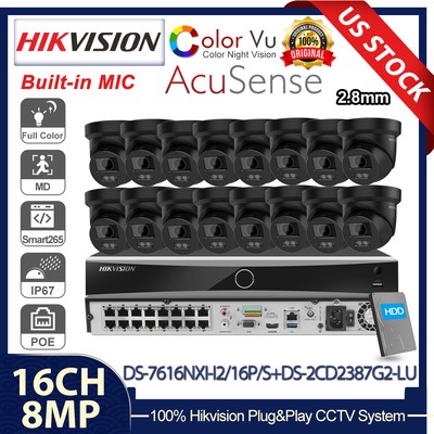 Hikvision 4K CCTV System Kit 16Channel 12MP POE NVR 8MP Camera ColorVu ...