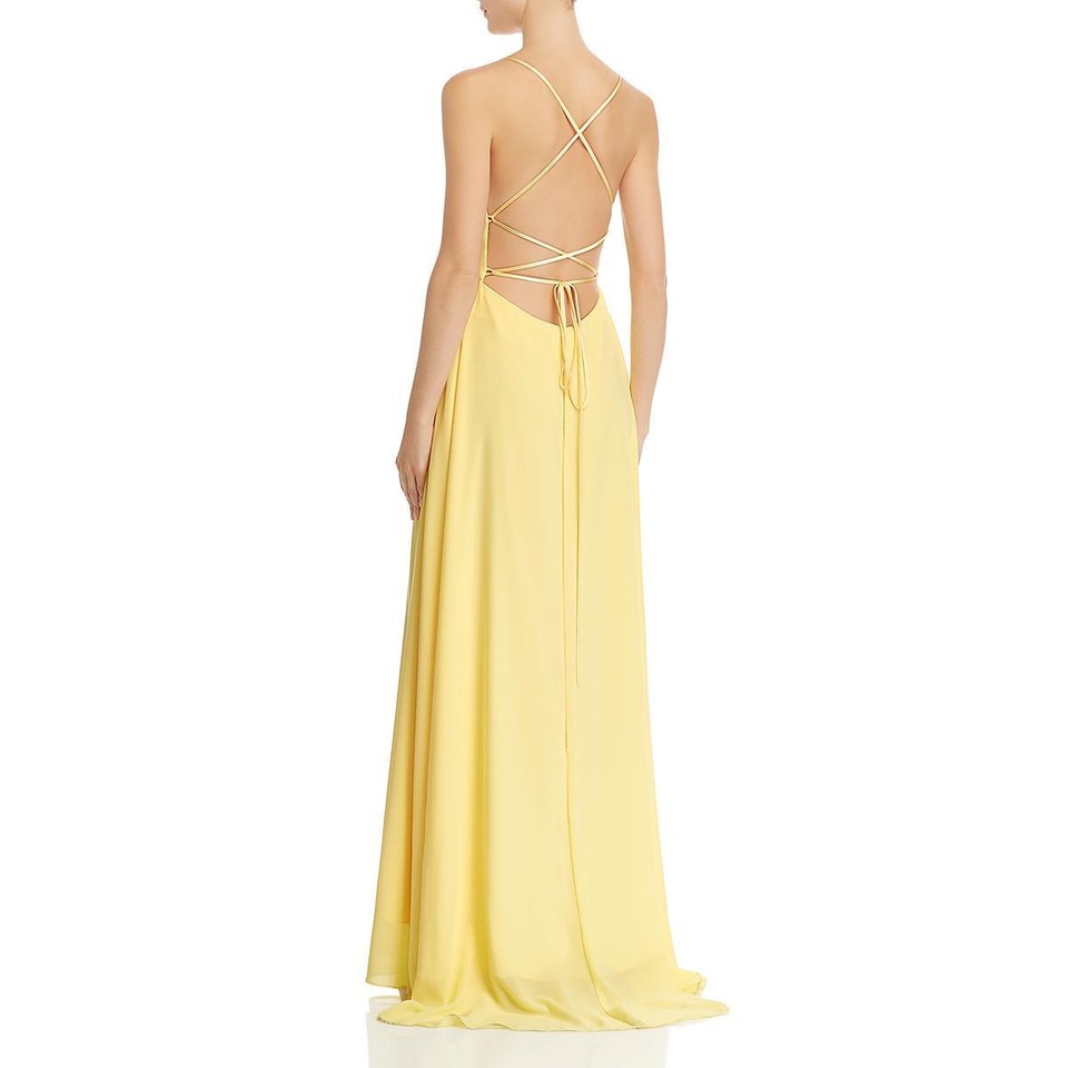 Aqua Womens Yellow Open Back Empire Formal Evening Dress Gown 4 BHFO ...