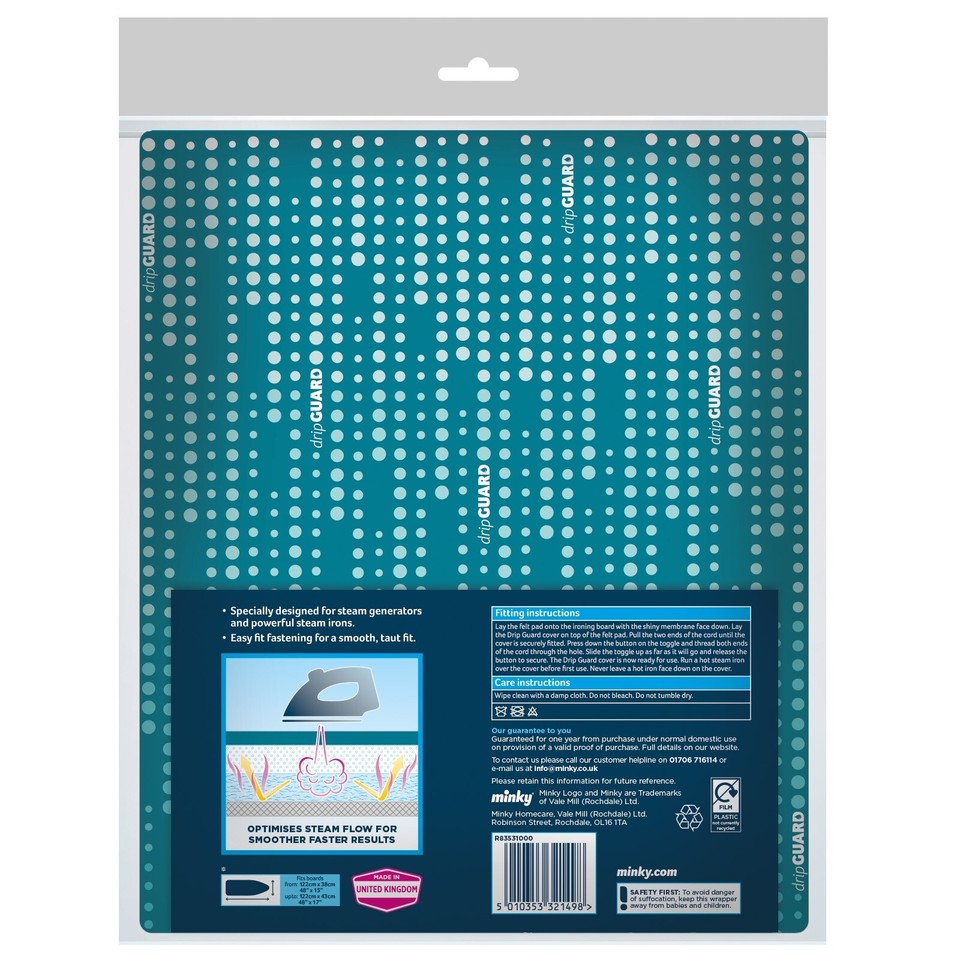 New Minky Drip Guard Ironing Board Cover -122 x 38 to up 122 x 43cms ...