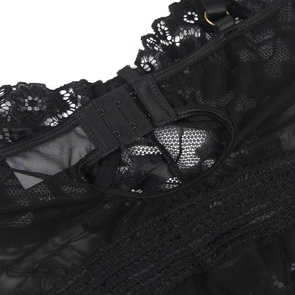 Sexy Black Red Lace & Mesh Basque With Suspenders Plus Sz 8 10 12 14 16 ...