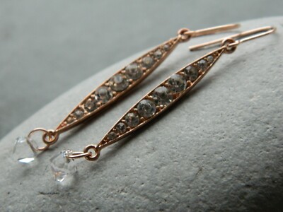 Elongated Diamante Drops, Swarovski Crystals & Rolled Rose Gold Hook ...