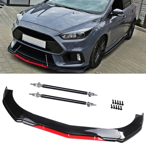 For Ford Focus Front Bumper Lip Spoiler Splitter Body+Strut Rods Glossy ...