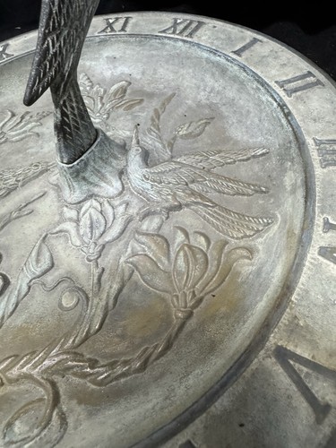 Vintage Verdigris Brass Hummingbird Bird Bath Feeder Sundial Clock Dish ...