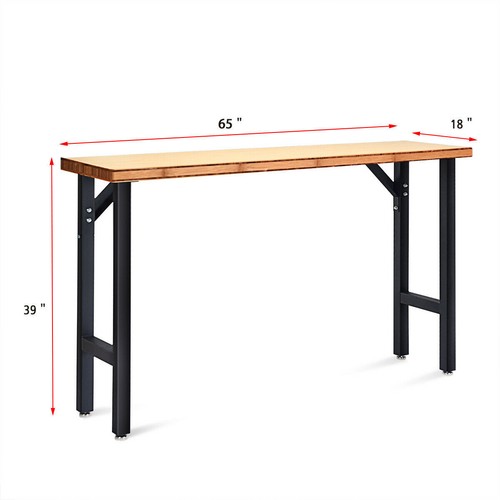 65" Bamboo Modular Workbench Table Steel Frame Garage Workstation Heavy ...