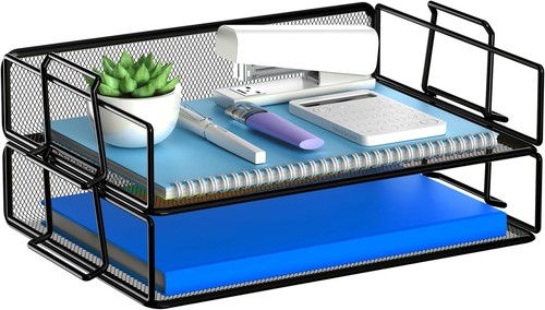 2 Tier Stackable Letter Tray Paper Holder Desk Organizer for 2 Tier ...