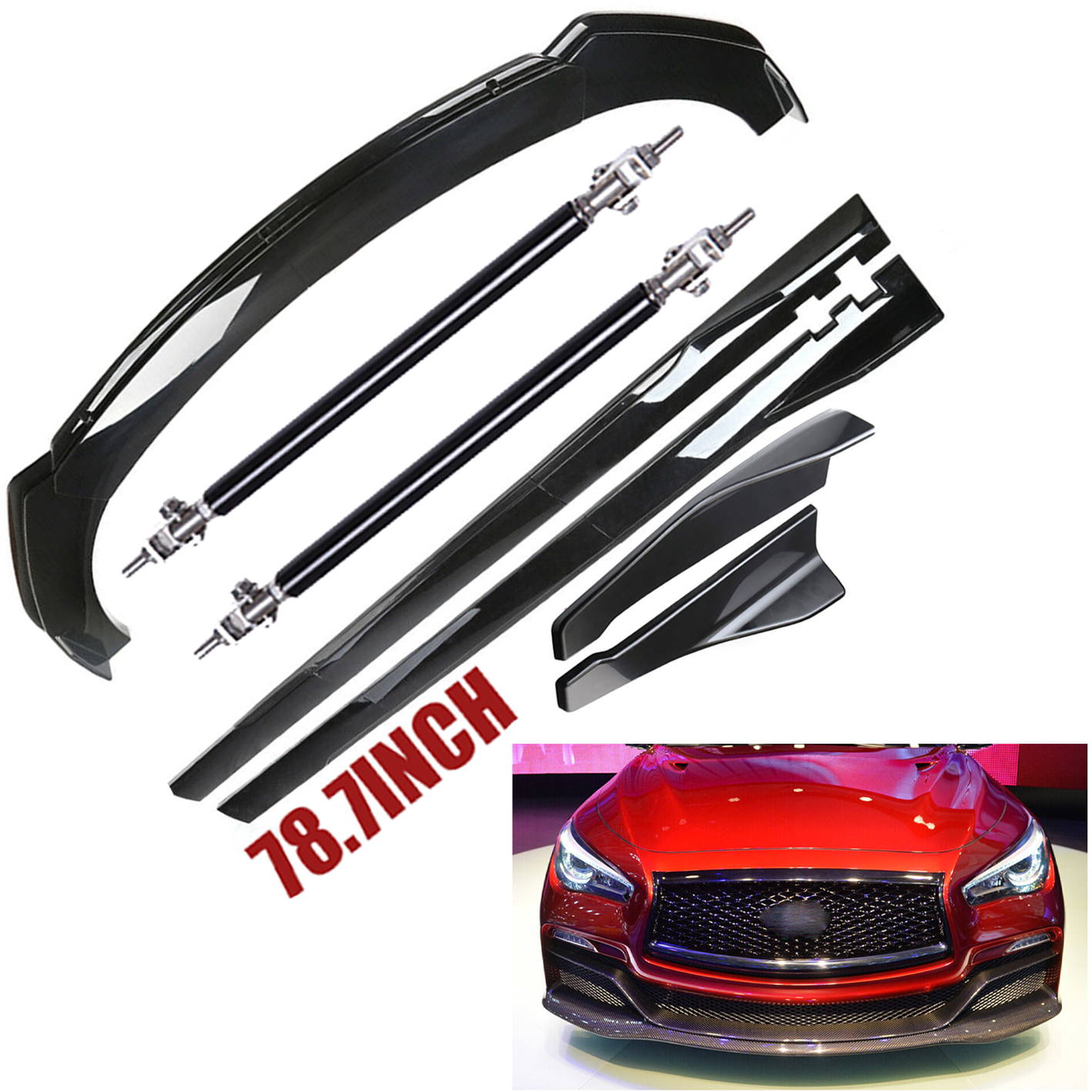 Front Rear Bumper Splitter Spoiler Kit Side Skirt For Infiniti Q50 Q60 ...