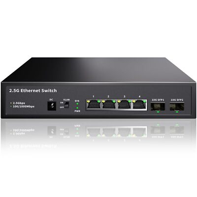 6-Port 2.5G Unmanaged Ethernet Switch, 4X 2.5G Base-T Ports, 2X 10G SFP ...