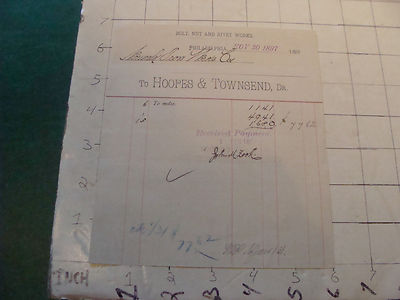 vintage Original billhead: 1897 bolt nut & rivet works HOOPES ...
