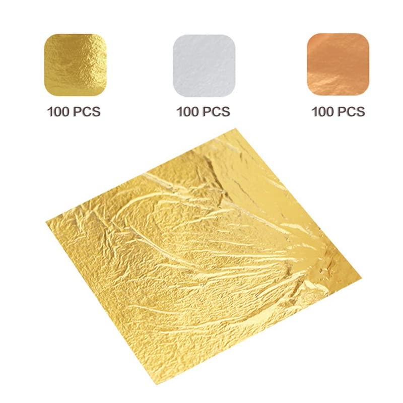 300 PCS Imitation Gold Foil Sheets 8x8.5cm Silver Rose Gold Leaf ...