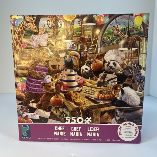 Ceaco 550 Piece Jigsaw Puzzle Chef Mania Panda Brown Bears Cooking in ...