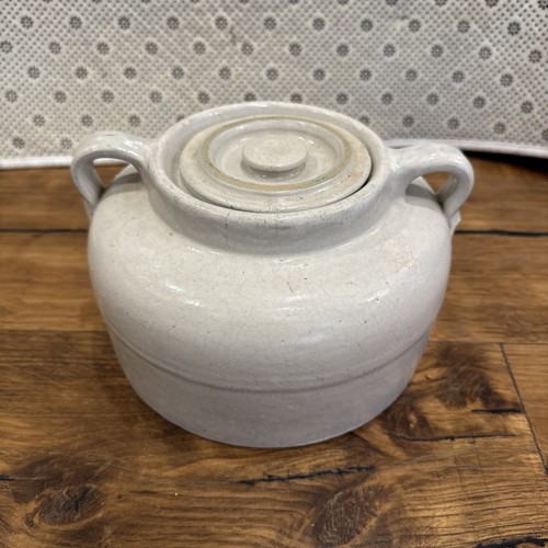 Vintage Rustic Two Handled, White cream Crockery Bean Pot With Lid | eBay