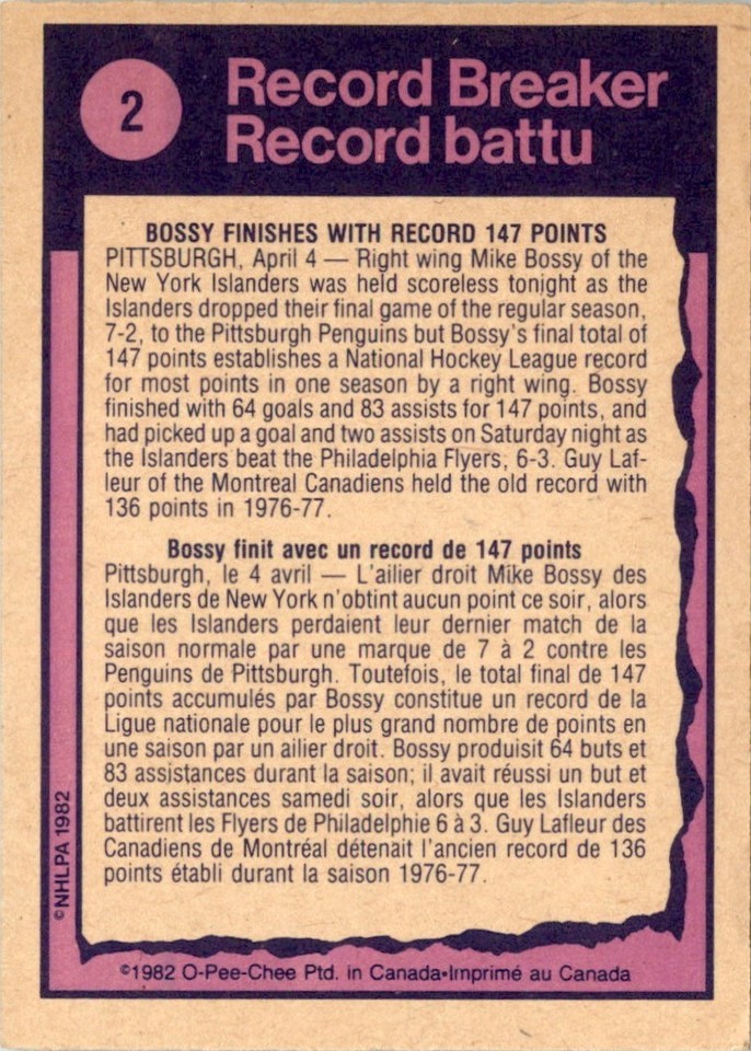 Mike Bossy 1982-83 O-Pee-Chee #2 New York Islanders | eBay UK