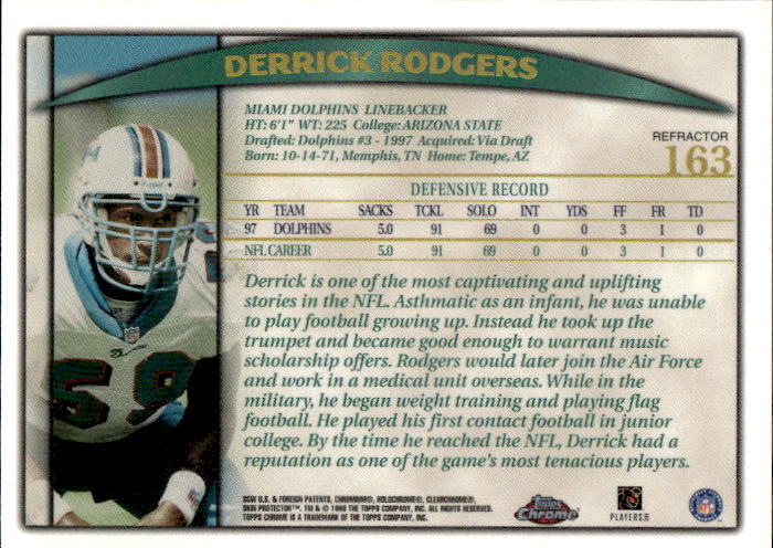 Derrick Rodgers 1998 Topps Chrome #163 Refractors Miami Dolphins | eBay