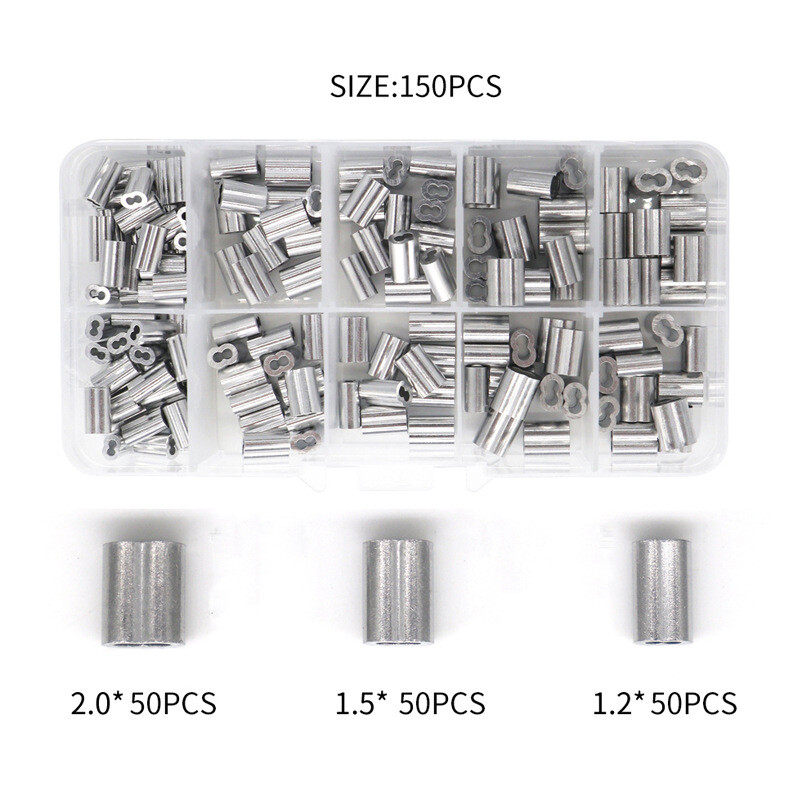 151PCS Aluminum Cable Crimp Sleeves Clip Ferrule For Steel Wire Rope ...