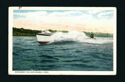 Lake Okoboji Iowa IA, 1923, HUGE Wooden Speed Boat DISTURBER Flying ...