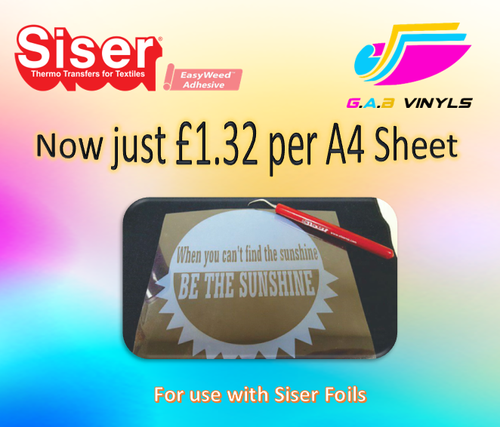 A4 Sheets -Siser Adhesive HTV Vinyl - for use with Siser textile Foils ...