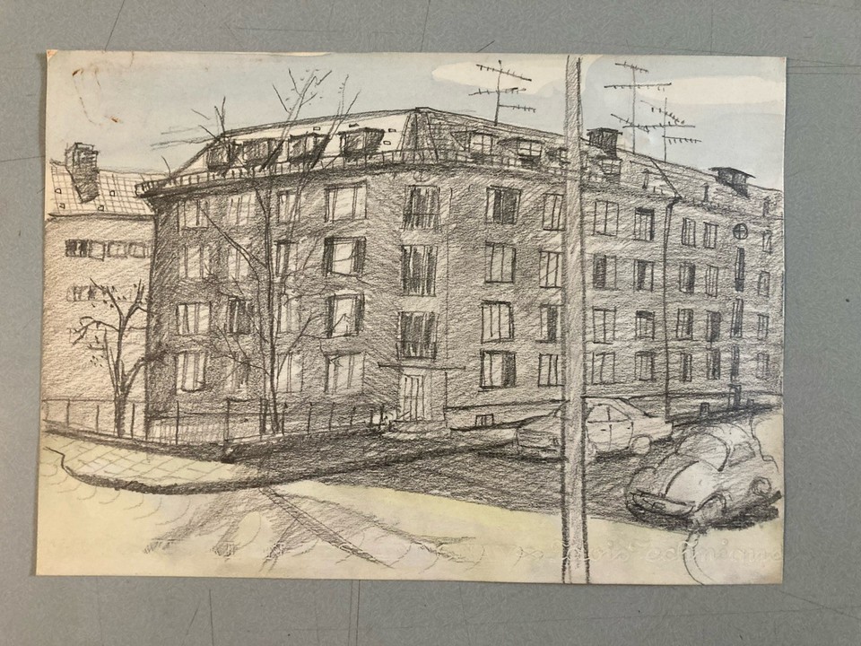 Very Nice Drawing Original Art 1970 Architecture Paper Pencil Building ...